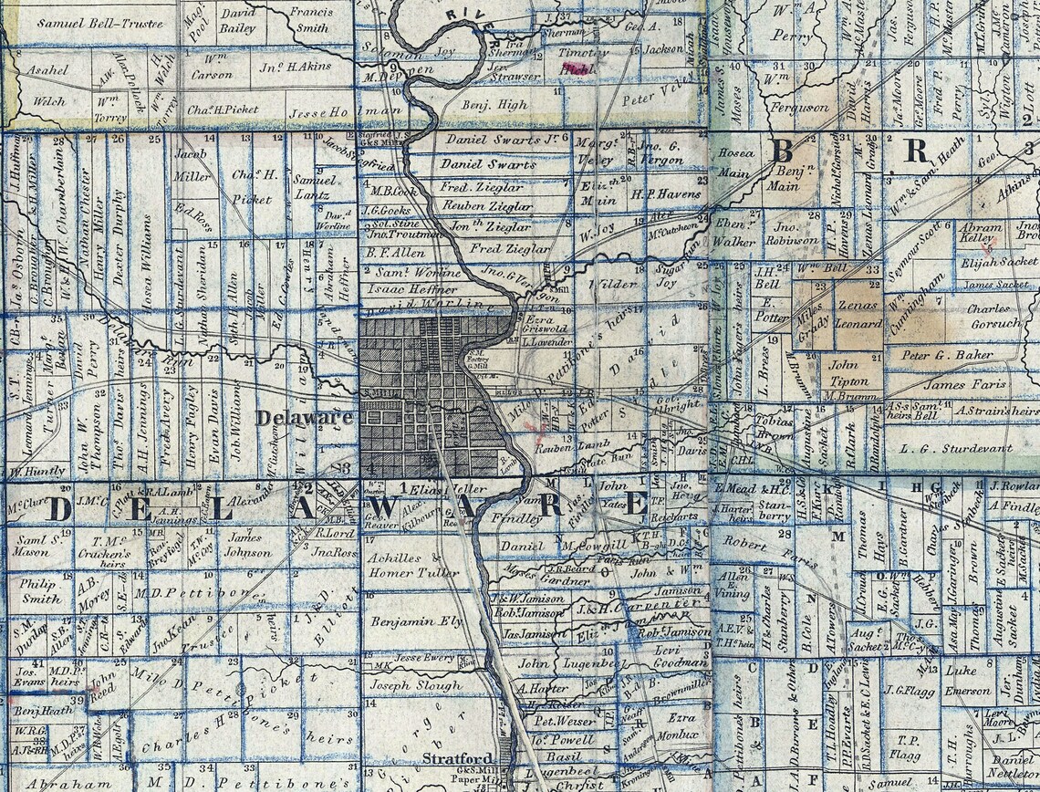 1849 Farm Line Map of Delaware County Ohio and Part of Marion and ...
