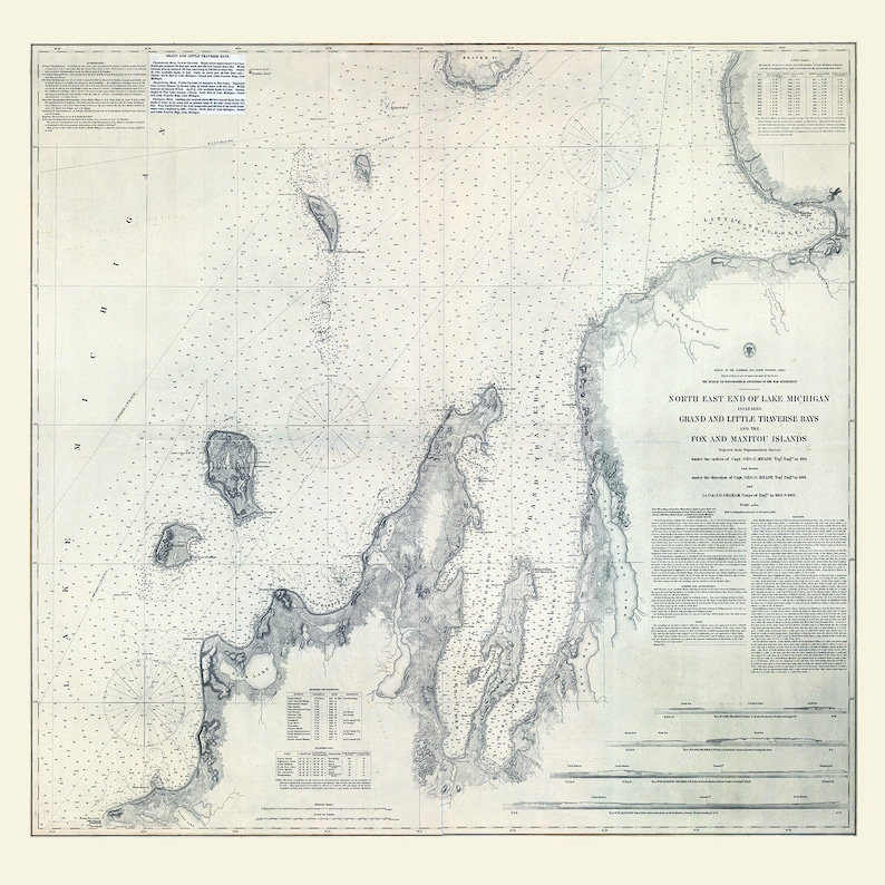 1896 Nautical Chart of Fox & Manitou Islands Group Lake Michigan - Etsy