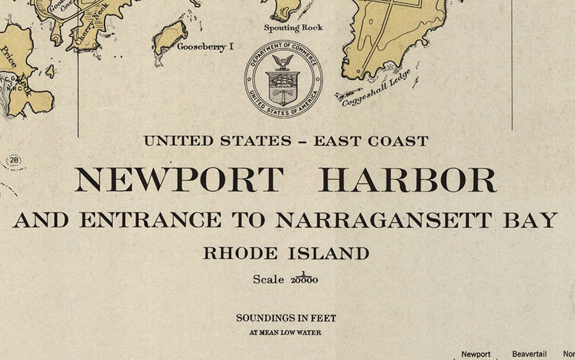 1931 Nautical Map of Newport Harbor and Narragansett Bay Rhode - Etsy