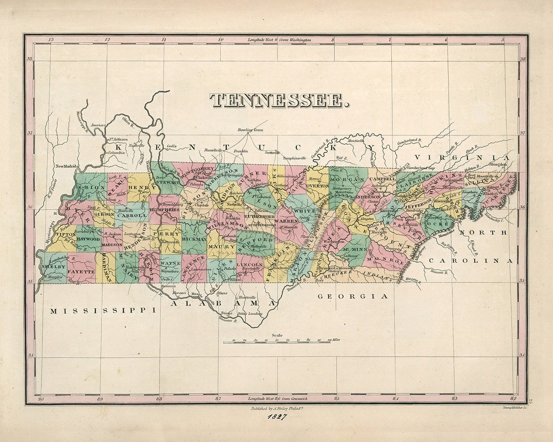 1827 Map of Tennessee - Etsy
