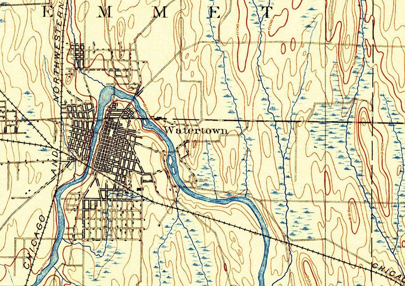 1909 Map of Oconomowoc Wisconsin Lakes and Watertown - Etsy