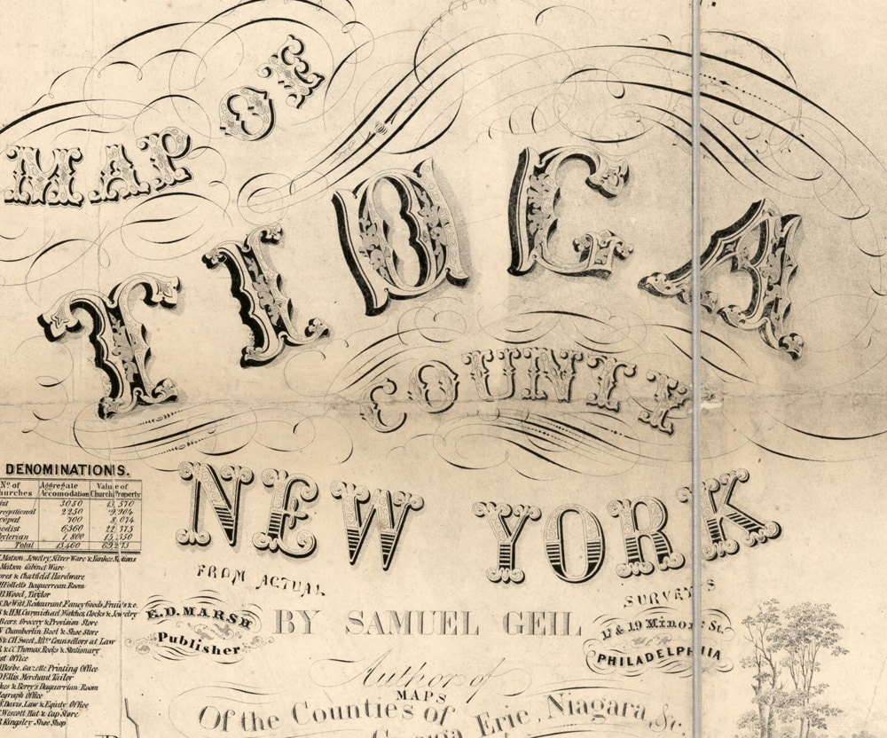 1855 Map of Tioga County NY From Actual Surveys Owego - Etsy