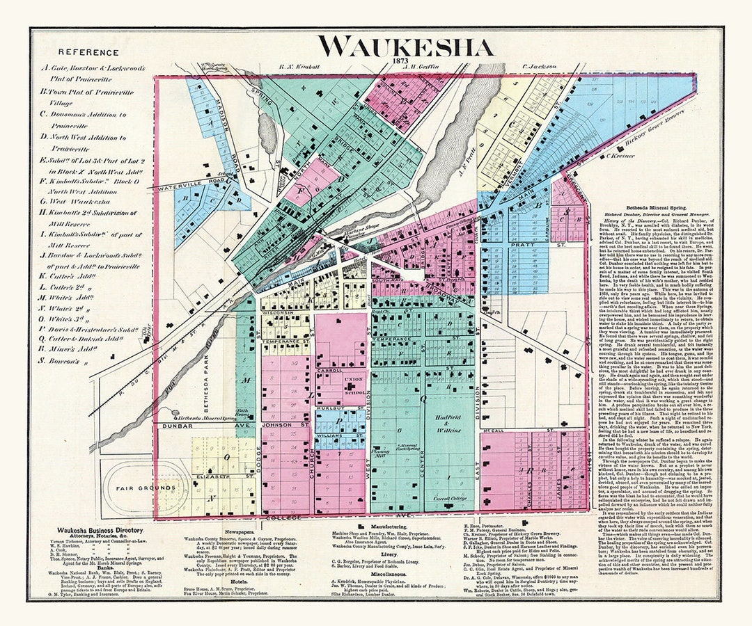 1873 Town Map of Waukesha Waukesha County Wisconsin - Etsy