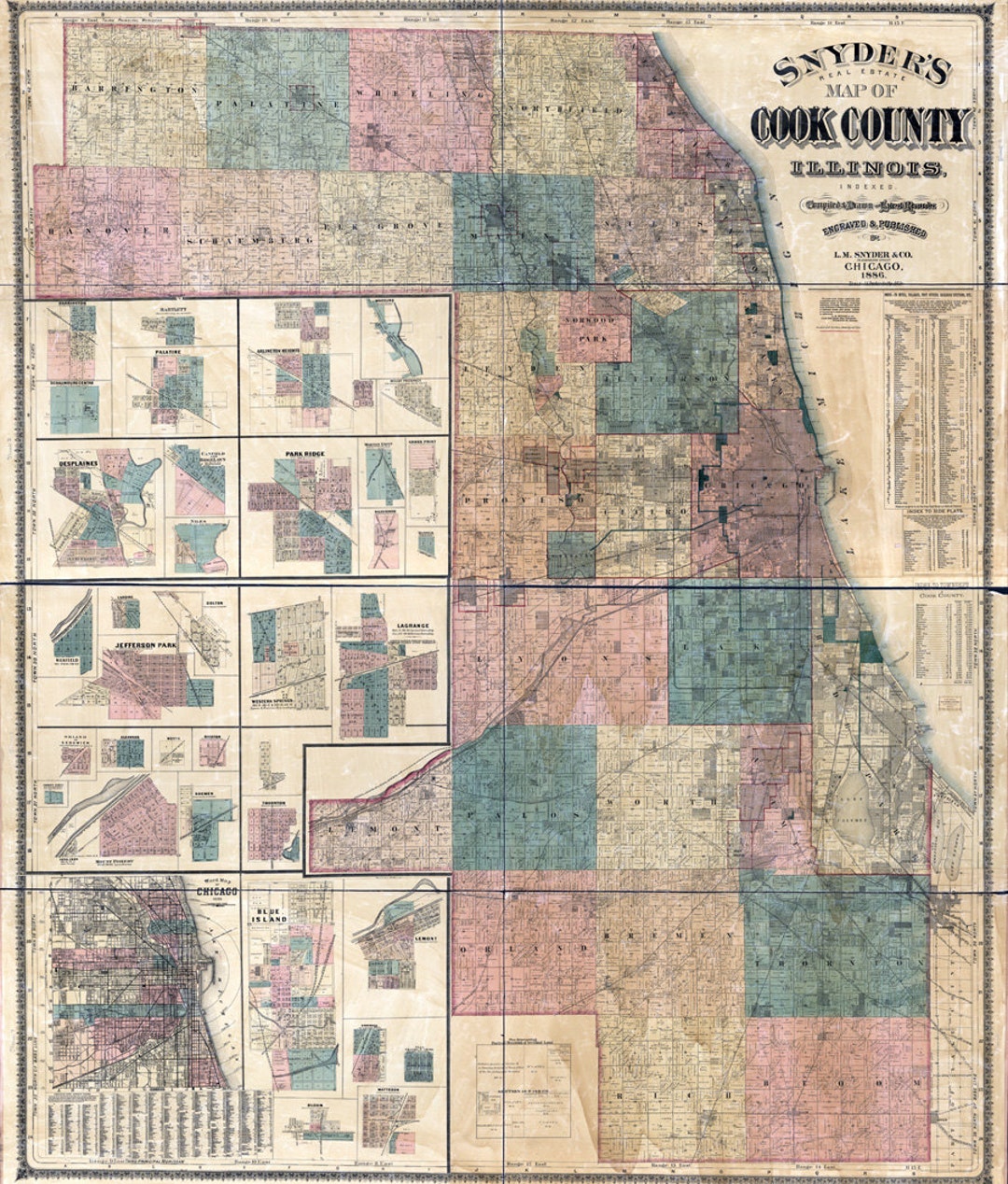 1886 Map of Cook County Illinois - Etsy