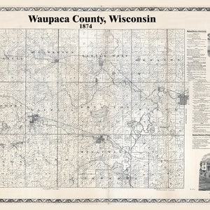 1874 Map of Waupaca County Wisconsin - Etsy
