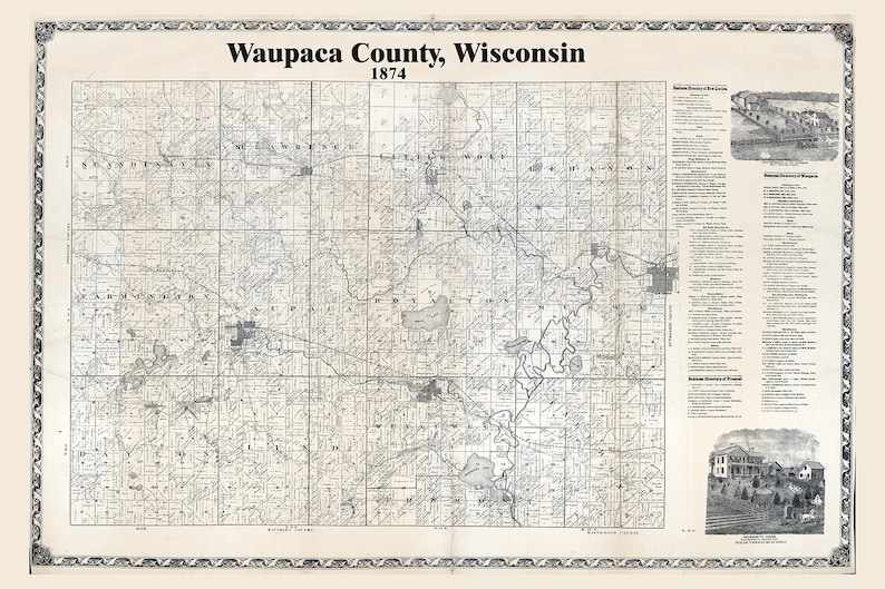 1874 Map of Waupaca County Wisconsin | Etsy