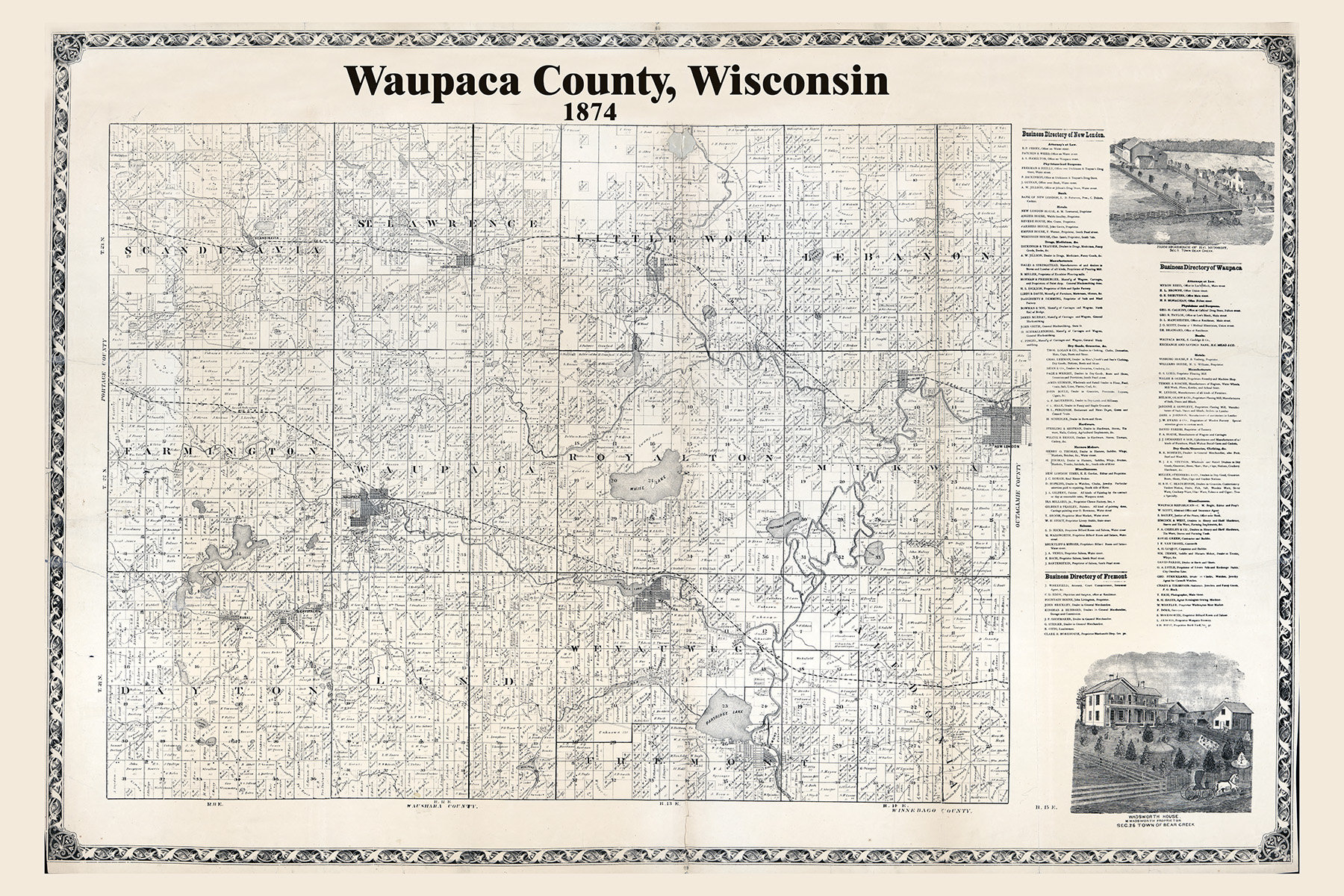1874 Map of Waupaca County Wisconsin | Etsy