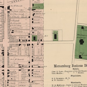 1868 Town Map of Mercersburg Franklin County Pennsylvania - Etsy