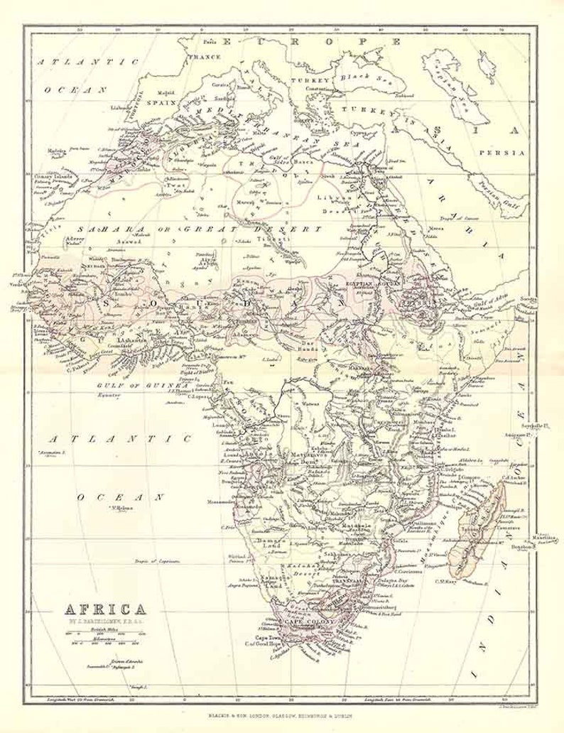 1885 Map of Africa Europe Arabia - Etsy