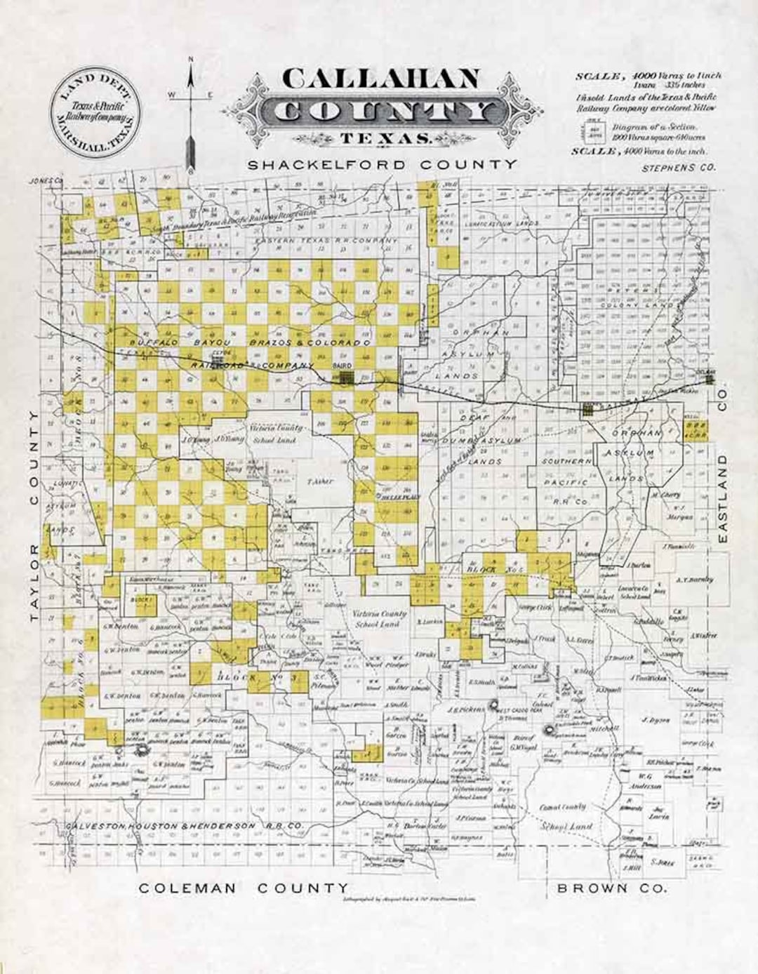 1870 Farm Line Map of Callahan County Texas - Etsy