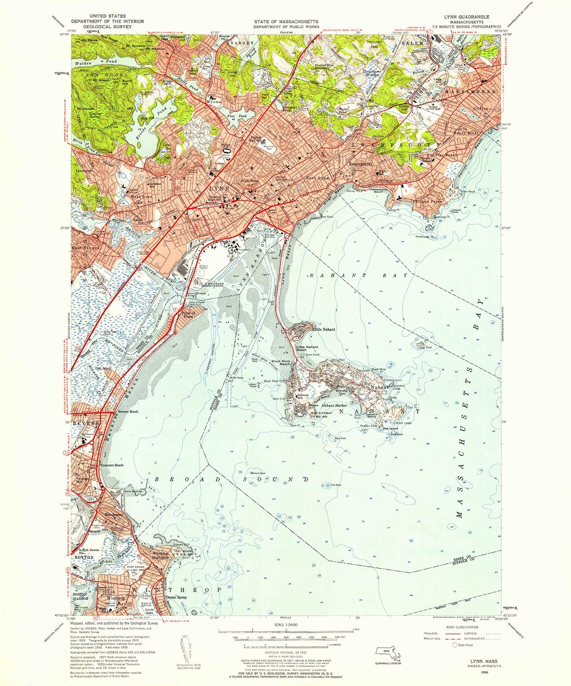 1957 Topo Map of Lynn Massachusetts Quadrangle - Etsy Canada