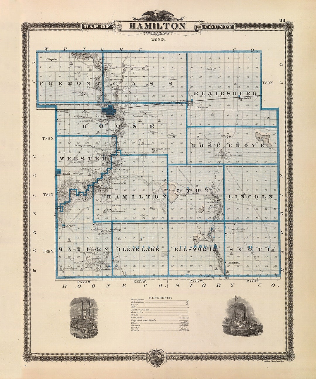 1875 Map of Hamilton County Iowa - Etsy