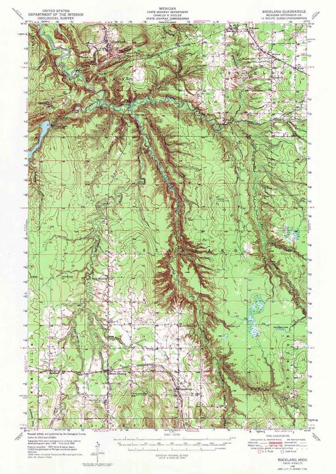 1949 Topo Map of Rockland Michigan - Etsy