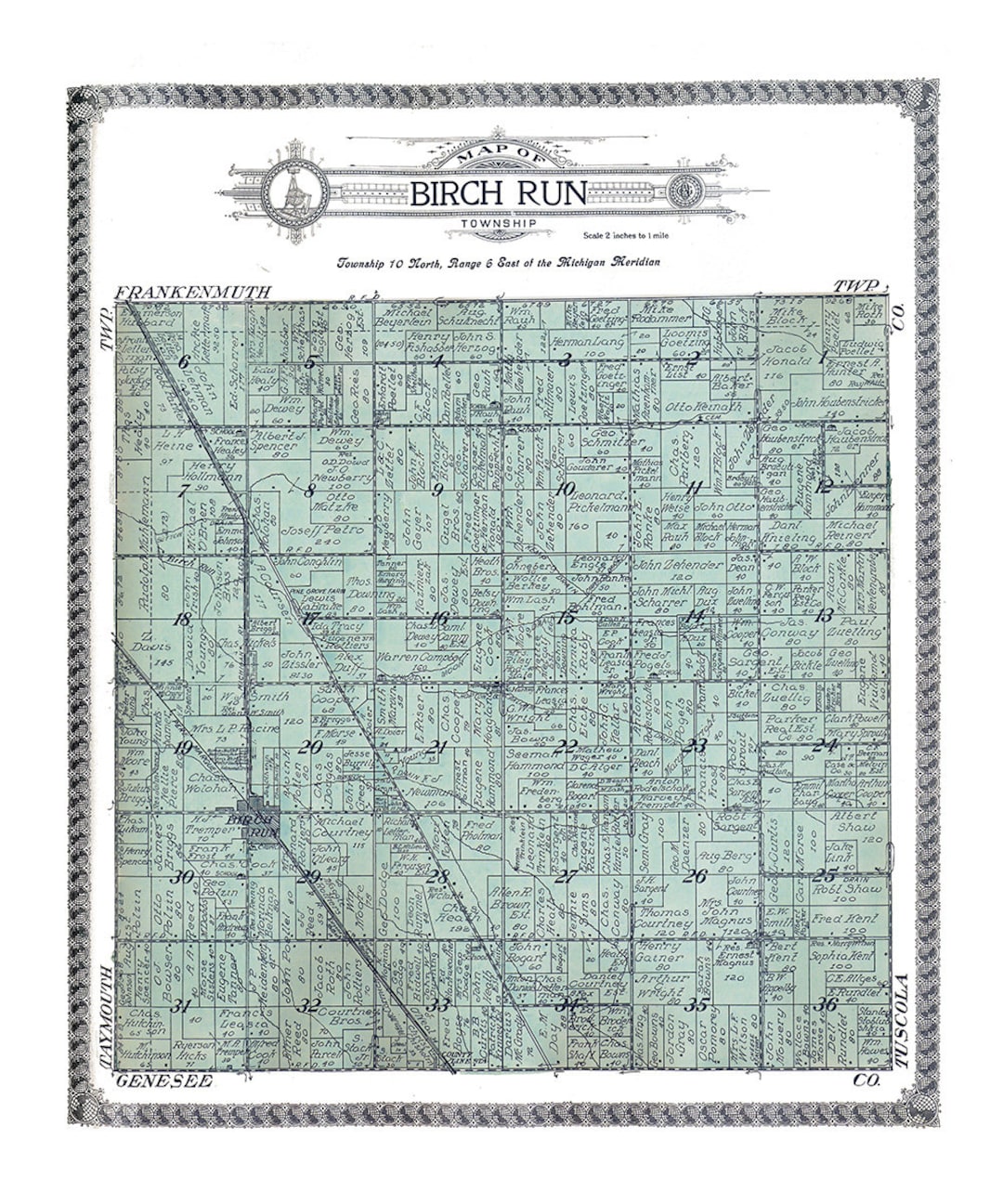 1916 Map of Birch Run Township Saginaw County Michigan - Etsy