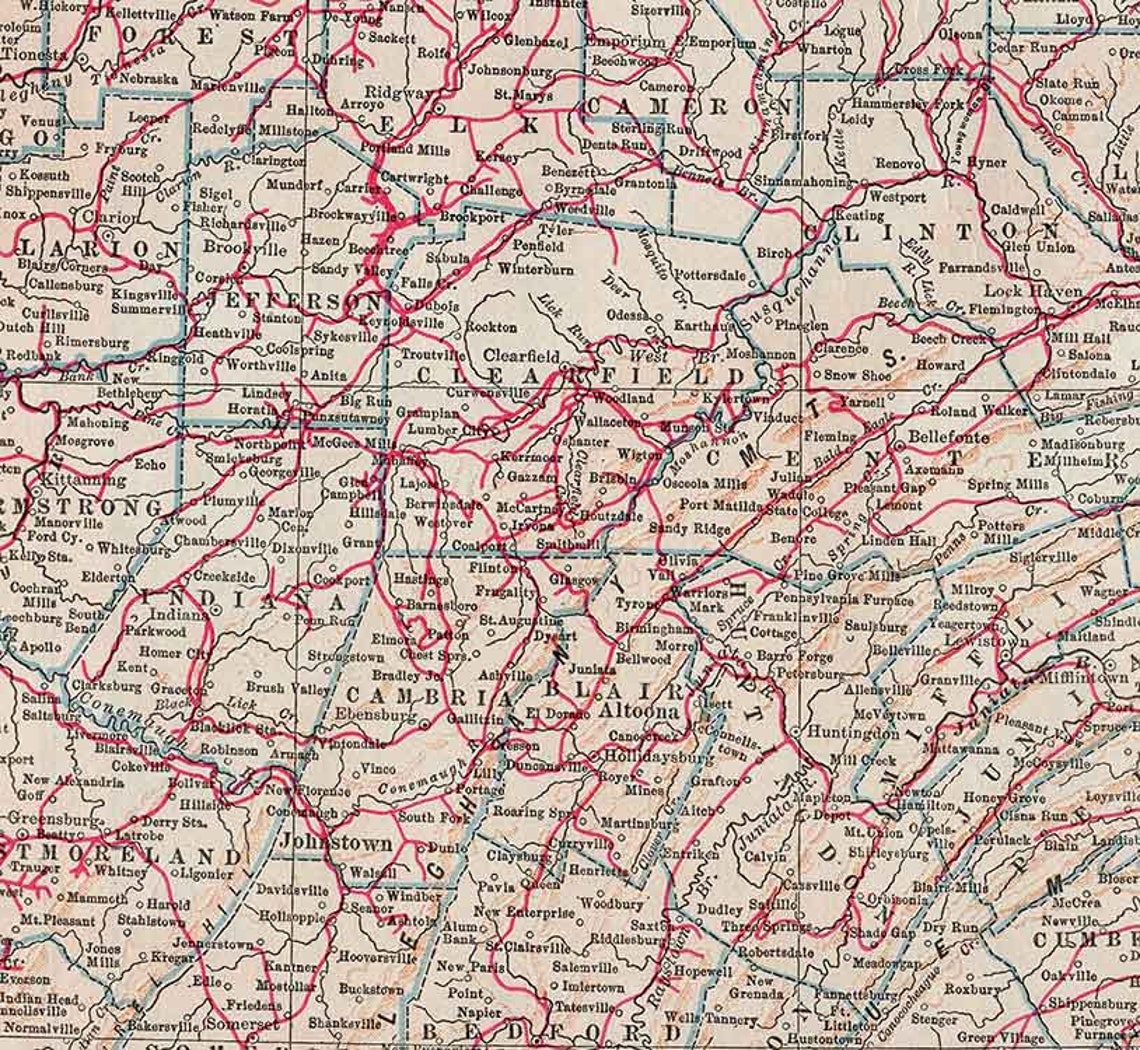 1914 Map of Pennsylvania | Etsy