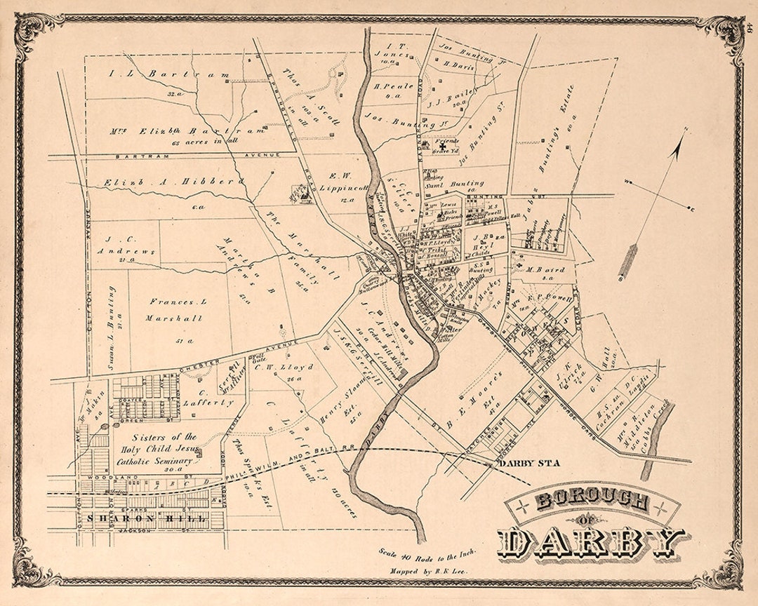 1875 Town Map of Darby Delaware County Pennsylvania - Etsy