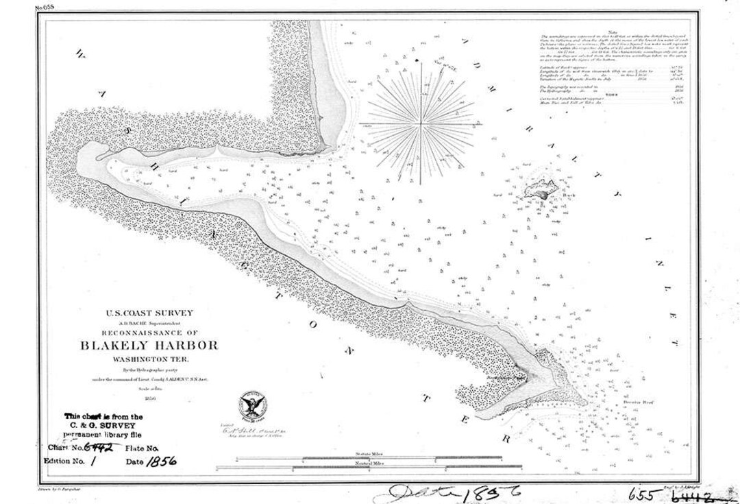 1856 Nautical Map of Blakely Harbor - Etsy