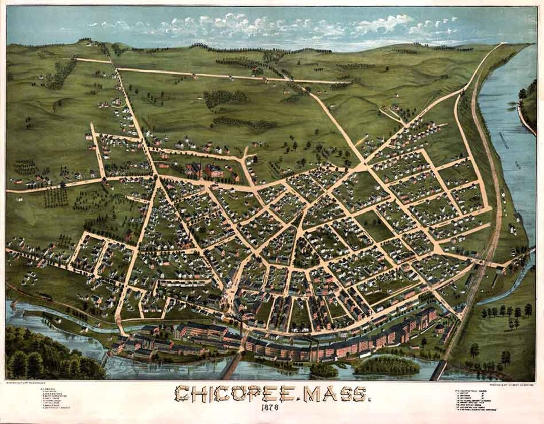 1878 Panoramic Map of Chicopee Massachusetts - Etsy
