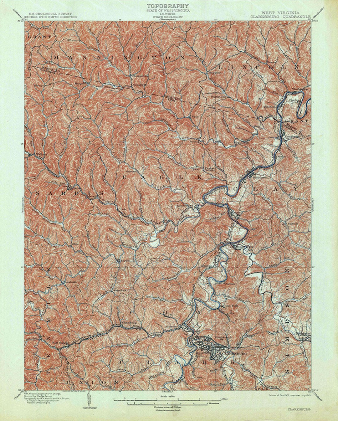 1902 Topo Map of Clarksburg West Virginia Quadrangle - Etsy