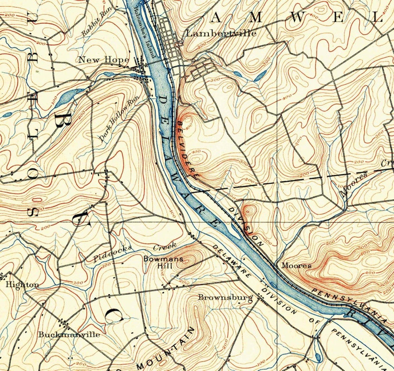 1890 Topo Map of Lambertville Quad Hunterdon and Bucks County | Etsy