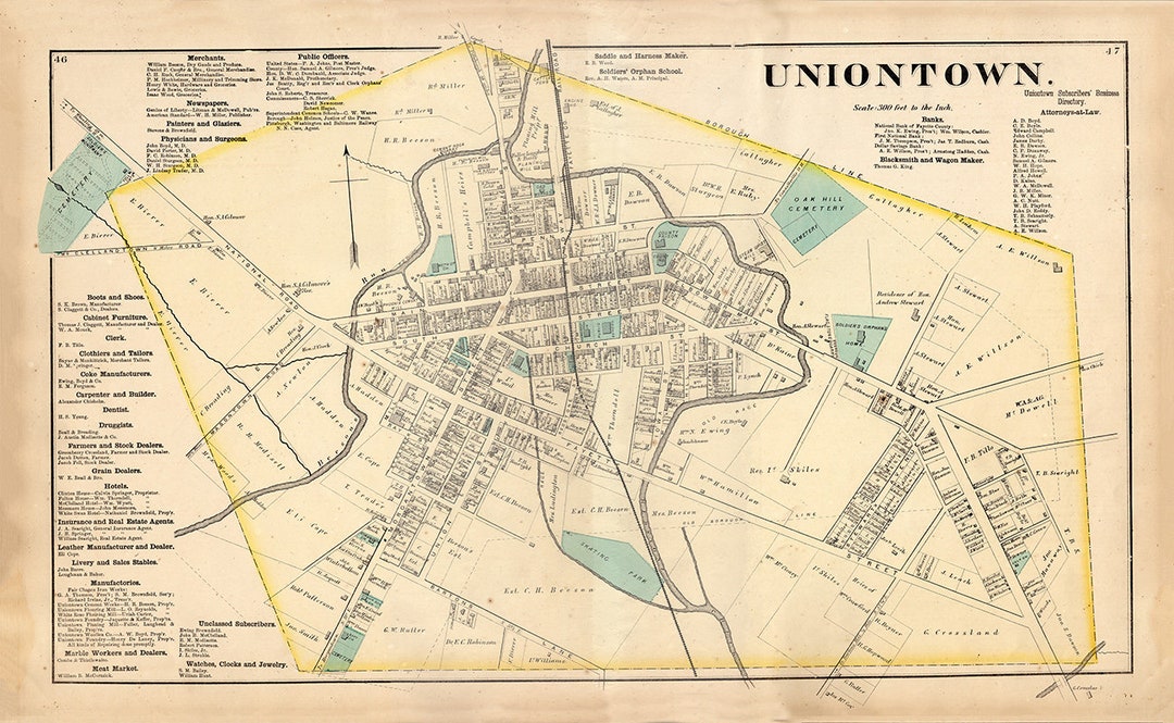 1872 Map of Uniontown Fayette County PA - Etsy