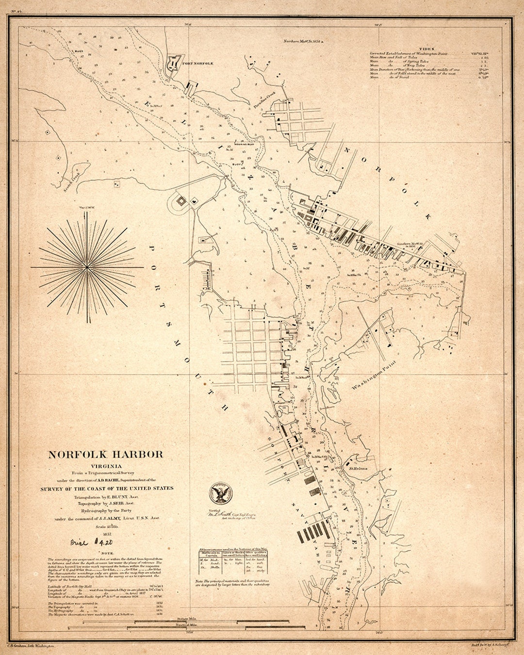 1857 Map of Norfolk Harbor Virginia - Etsy