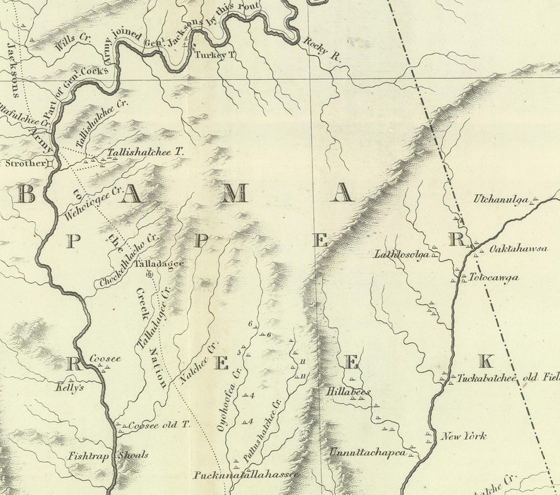 1824 Map of Cherokee and Creek Indians in Georgia and Alabama - Etsy