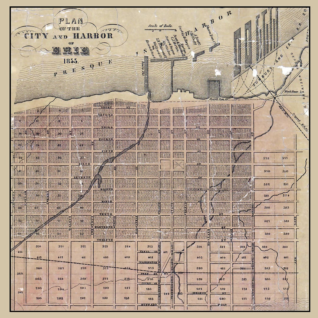 1855 Town Map of Erie Erie County Pennsylvania - Etsy