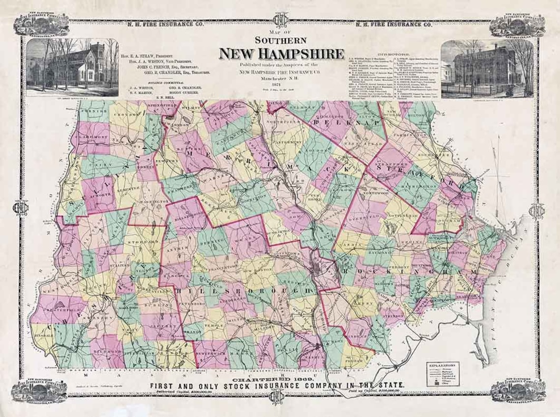 1871 Map of Southern New Hampshire - Etsy
