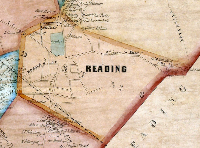 1854 Town Map of Reading Middlesex County Massachusetts - Etsy