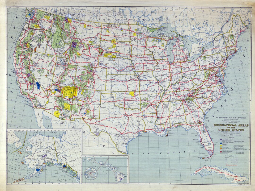 1936 Map of the United States Parks - Etsy