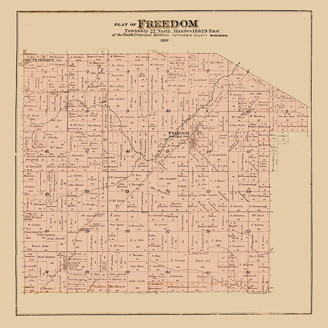 1889 Map of Freedom Township Outagamie County Wisconsin - Etsy