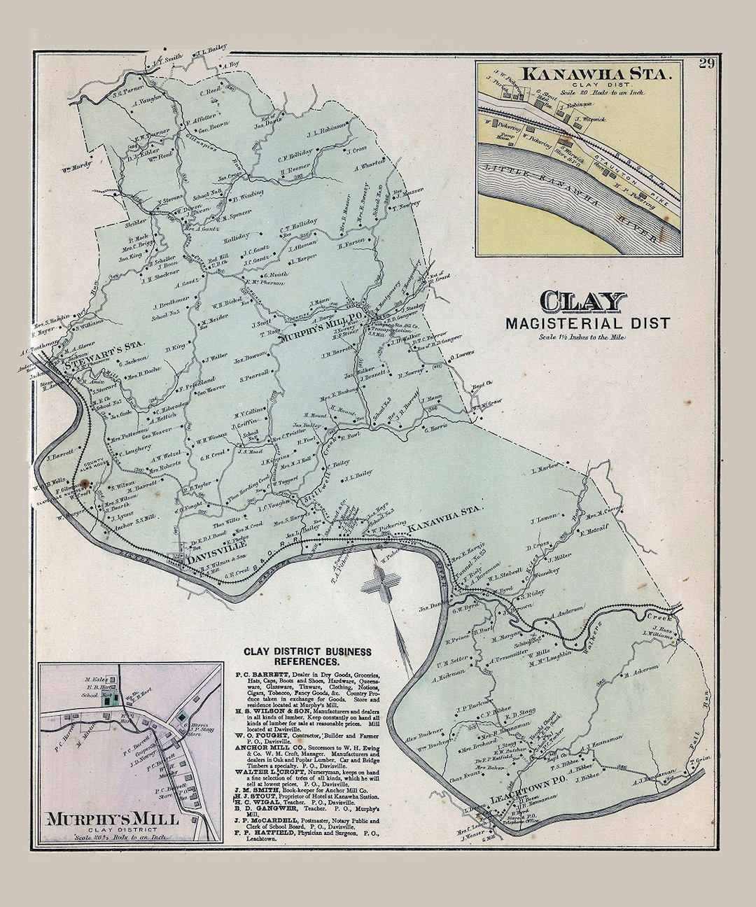 1886 Map of Clay District Wood County West Virginia - Etsy