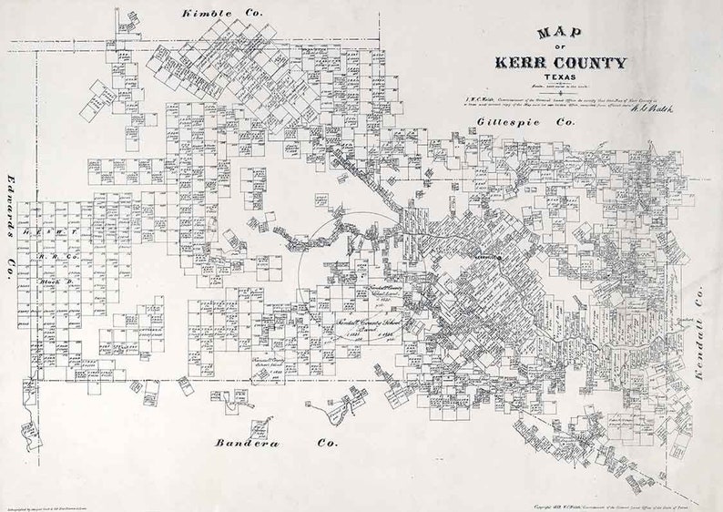 1879 Farm Line Map of Kerr County Texas - Etsy