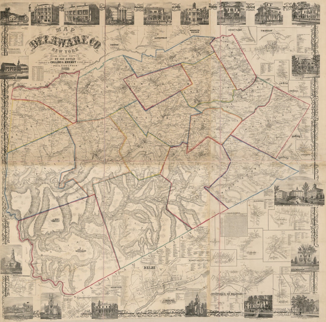 1856 Map of Delaware County New York - Etsy