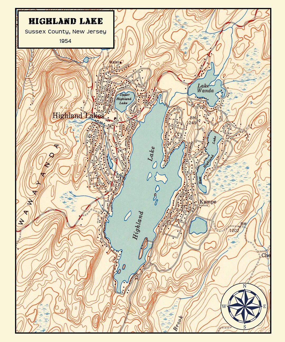 1954 Map of Highland Lake New Jersey - Etsy