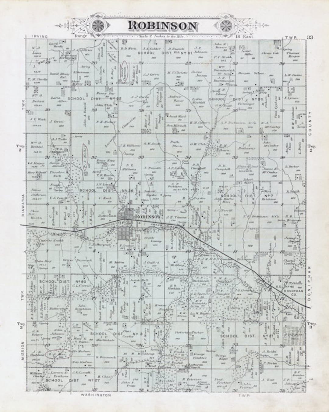1887 Map of Robinson Township Brown County Kansas - Etsy