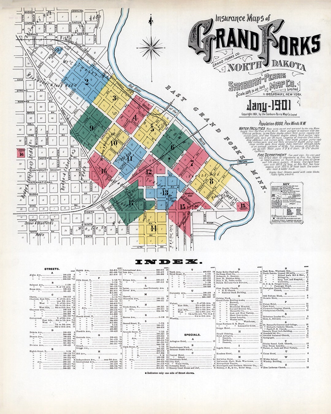 1901 Town Map of Grand Forks Grand Forks County North Dakota - Etsy