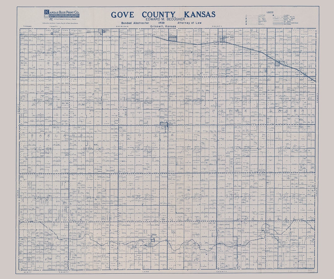 1920 Map of Grove County Kansas Oil and Gas Wells - Etsy