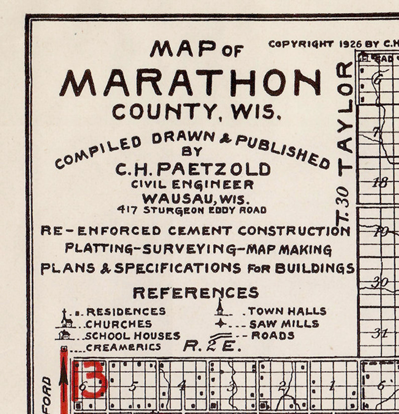 1926 Farm Line Map of Marathon County Wisconsin | Etsy