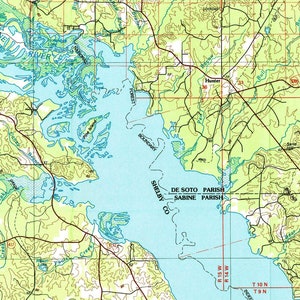 1986 Map of Toledo Bend Reservoir Texas and Louisiana - Etsy