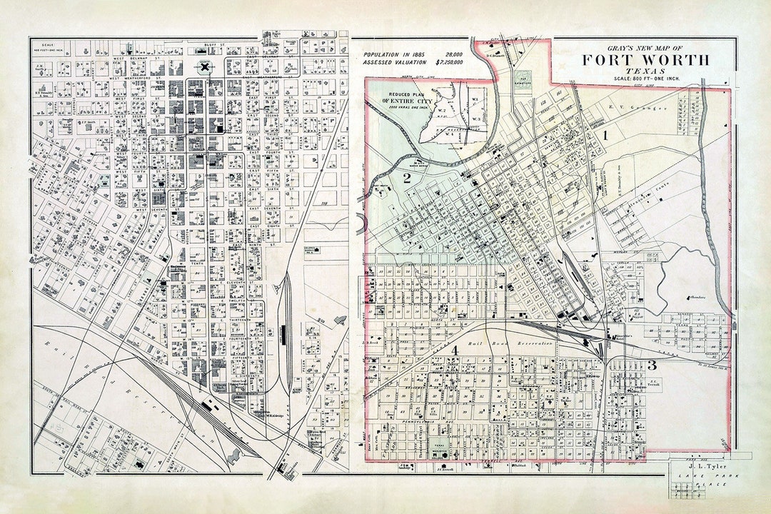 1885 Map of Fort Worth Texas - Etsy