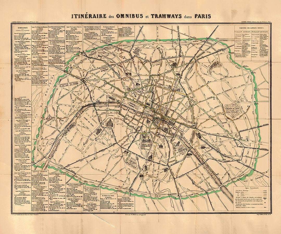 1882 Map of Paris France - Etsy