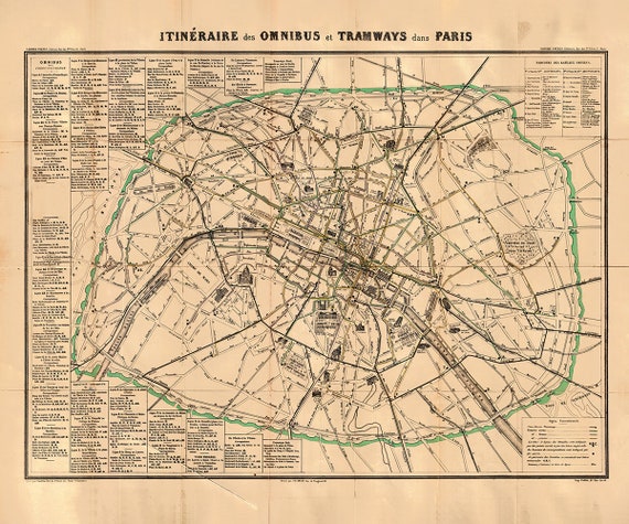 1882 Map of Paris France | Etsy