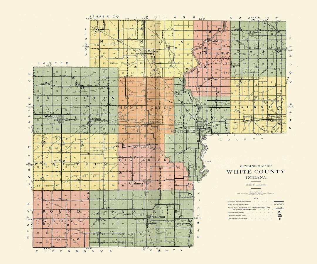 1920 Map of White County Indiana - Etsy