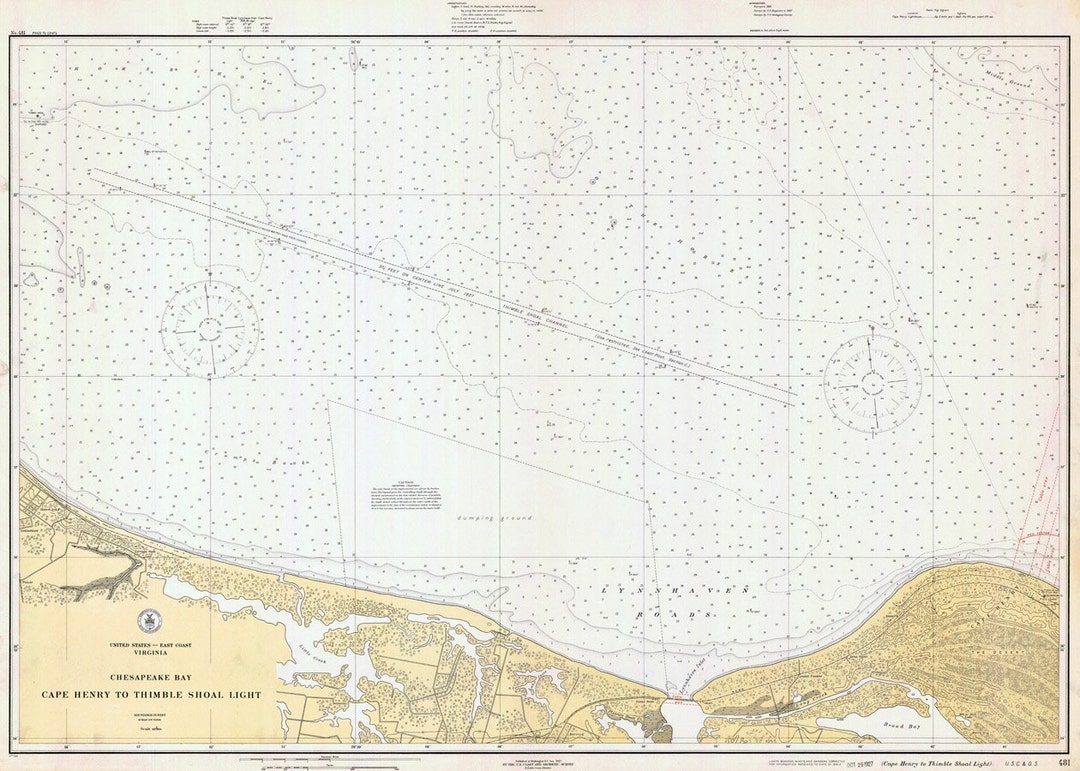1927 Nautical Map of Cape Henry Virginia to Thimble Shoal Light - Etsy