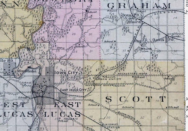 1900 Map of Johnson County Iowa - Etsy