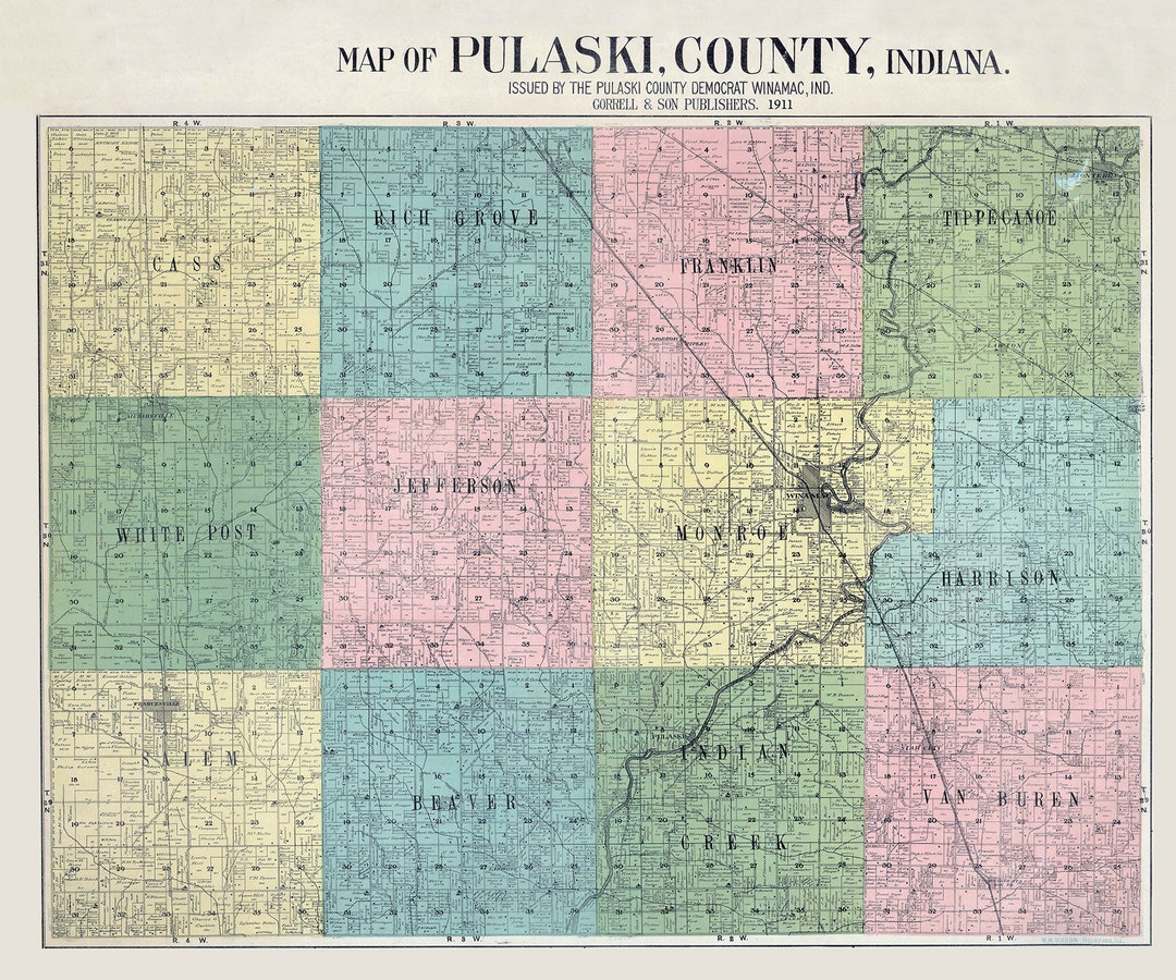 1911 Farm Line Map of Pulaski County Indiana - Etsy