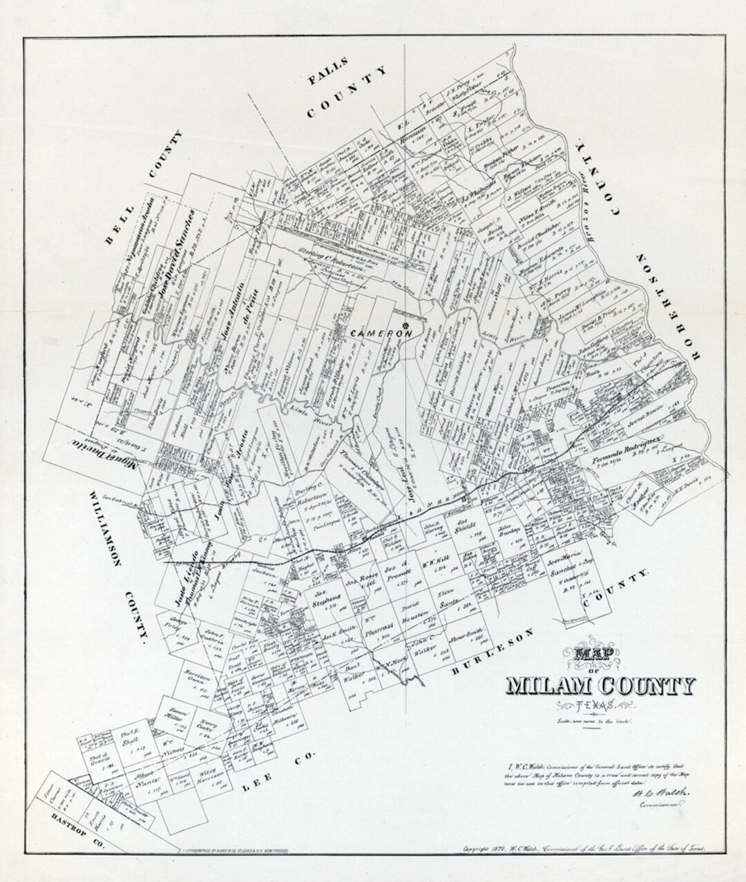 1879 Farm Line Map of Milam County Texas - Etsy