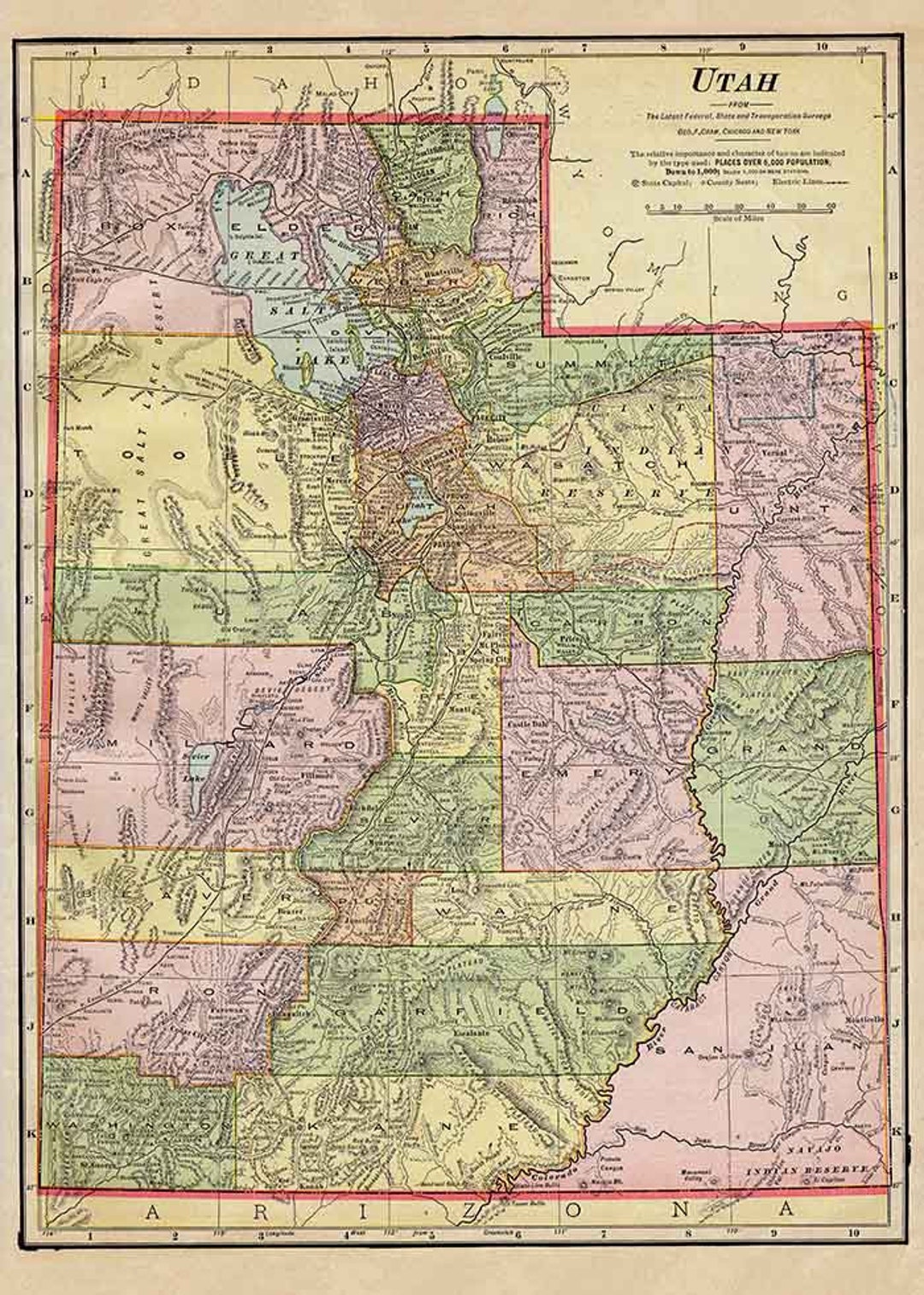 1800s County Map of Utah - Etsy
